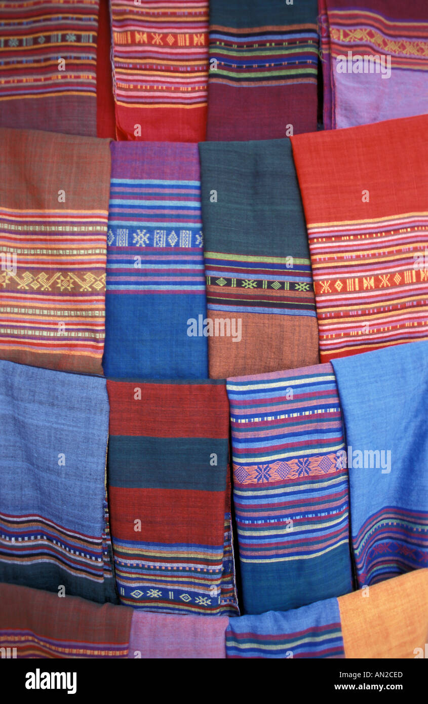 Woven fabrics for sale at market are common in Hanoi Saigon Hoi An and ...