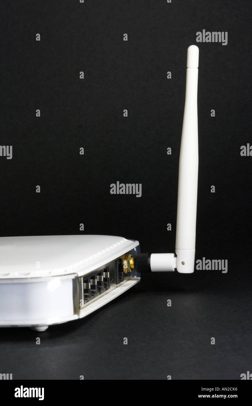 WLAN router on black background Stock Photo - Alamy