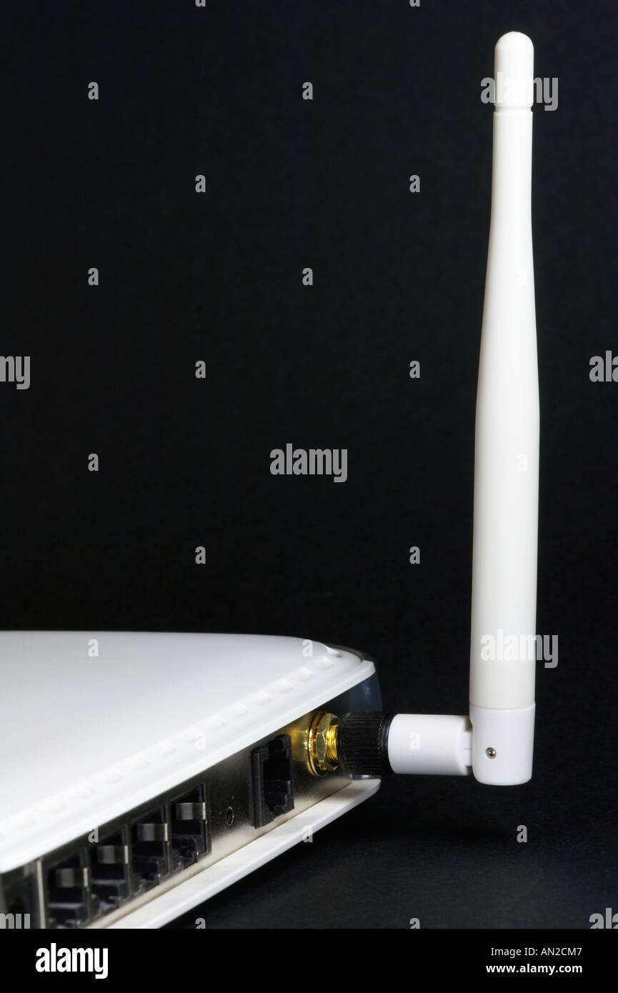 WLAN router on black background Stock Photo - Alamy