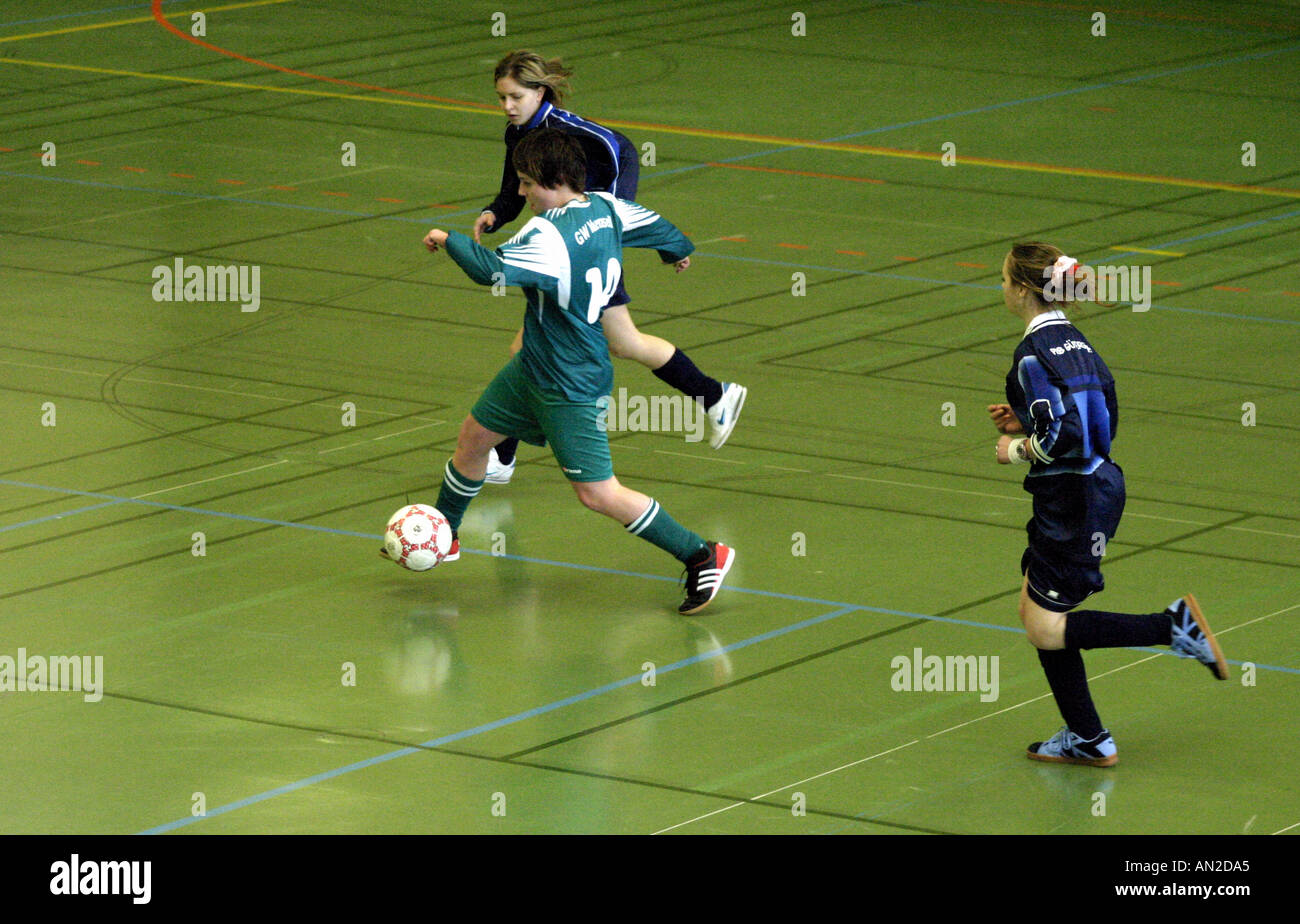 sport football girls energy game playing activity in gymnasium Stock ...