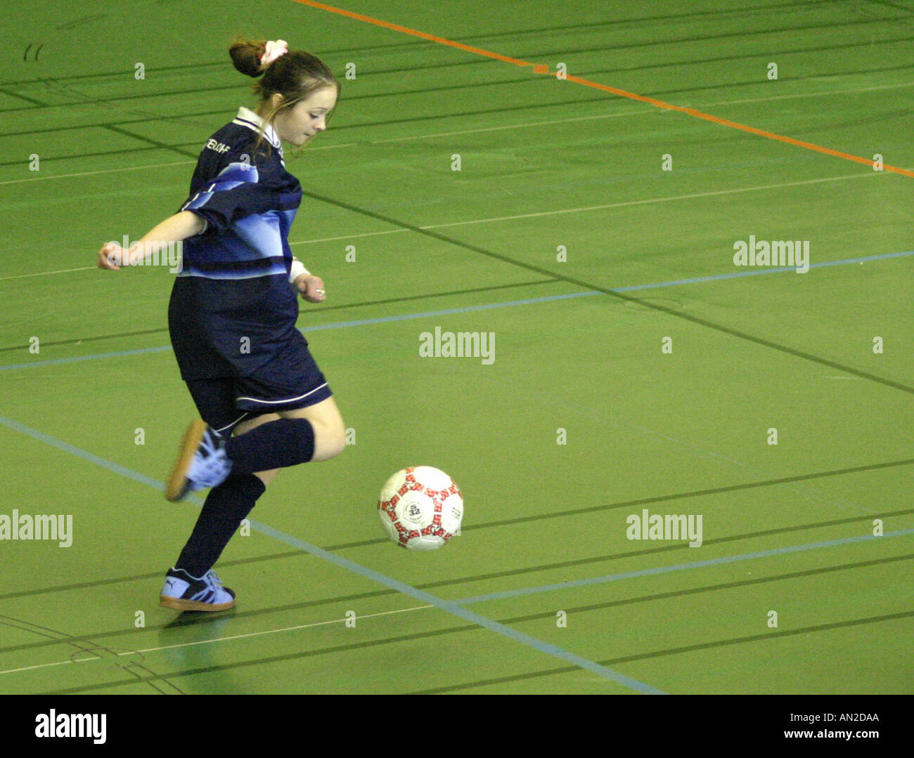 sport football girls energy game playing activity in gymnasium Stock ...