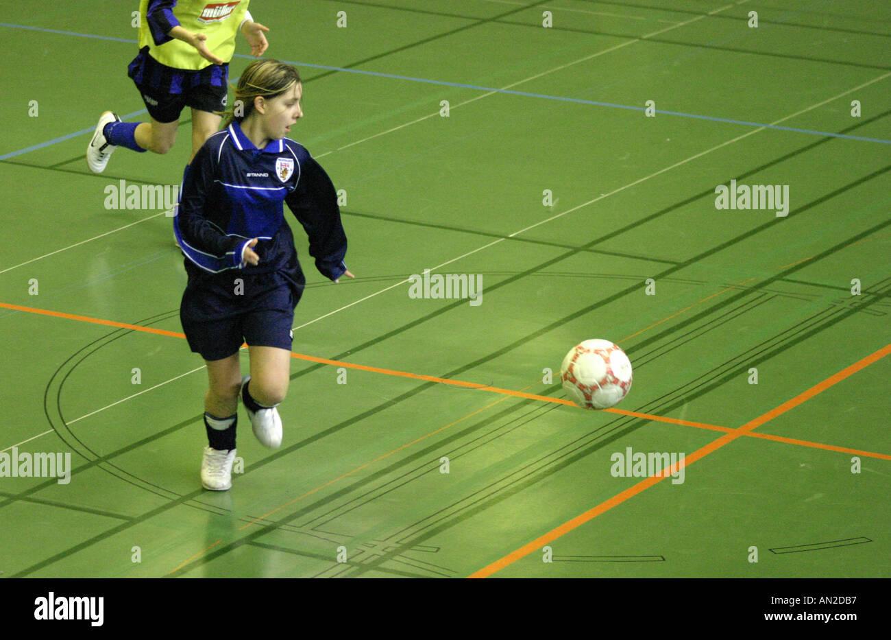 sport football girls energy game playing activity in gymnasium Stock ...