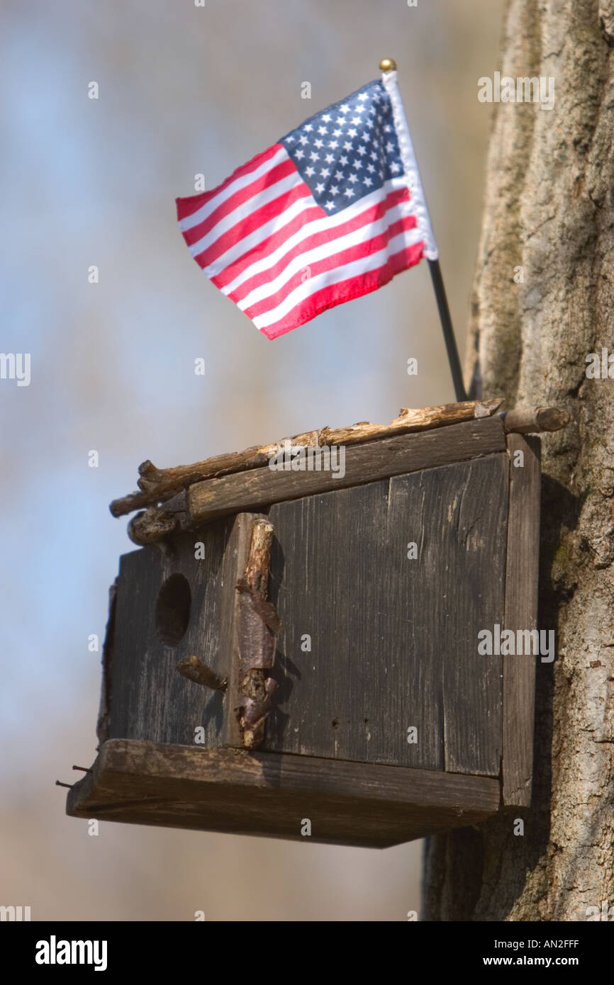 vintage bird house with American flag Stock Photo - Alamy