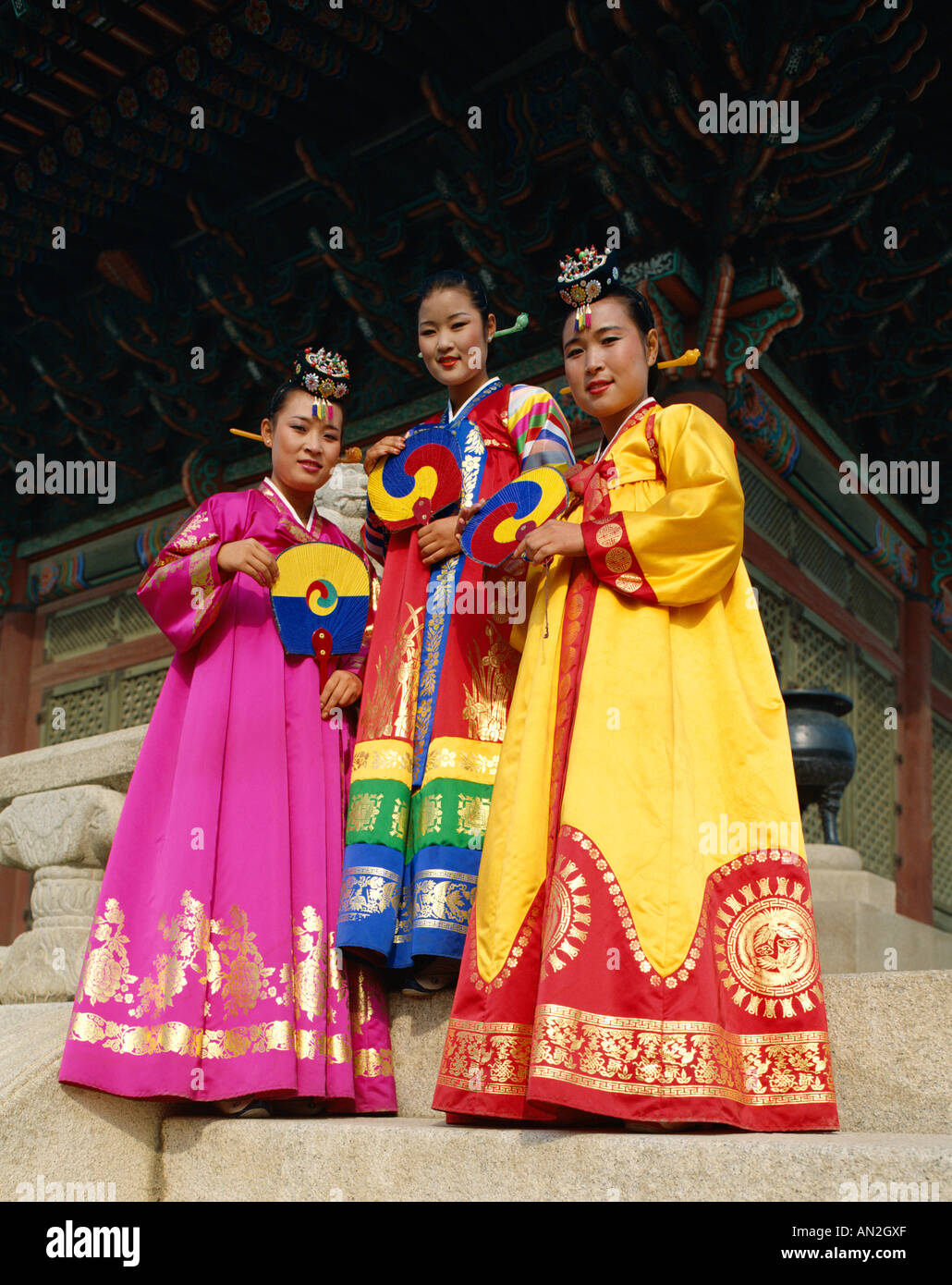 Women Dressed in Traditional Folk Costume, Seoul, South Korea Stock ...