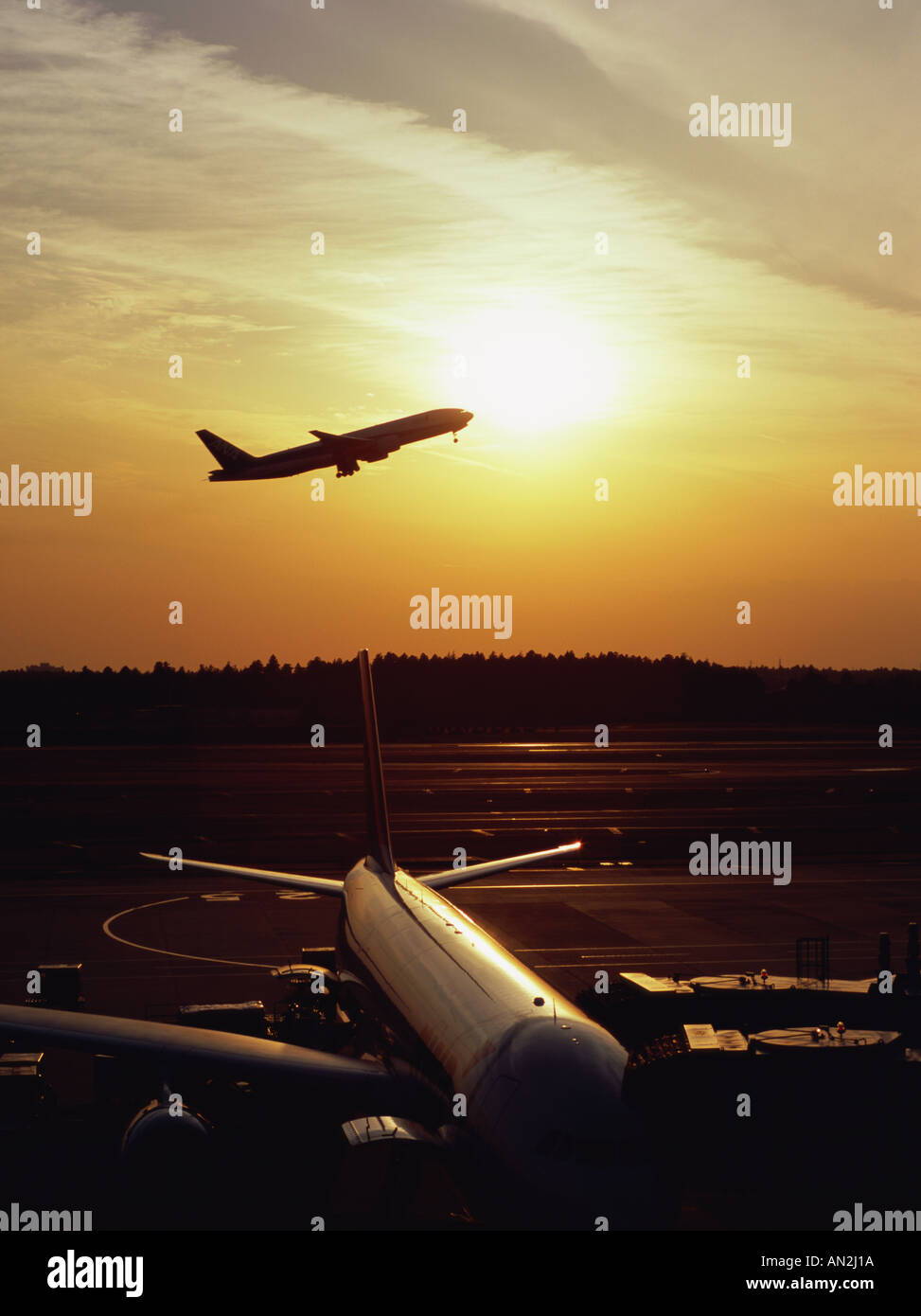 Passenger airplane taking off Stock Photo - Alamy