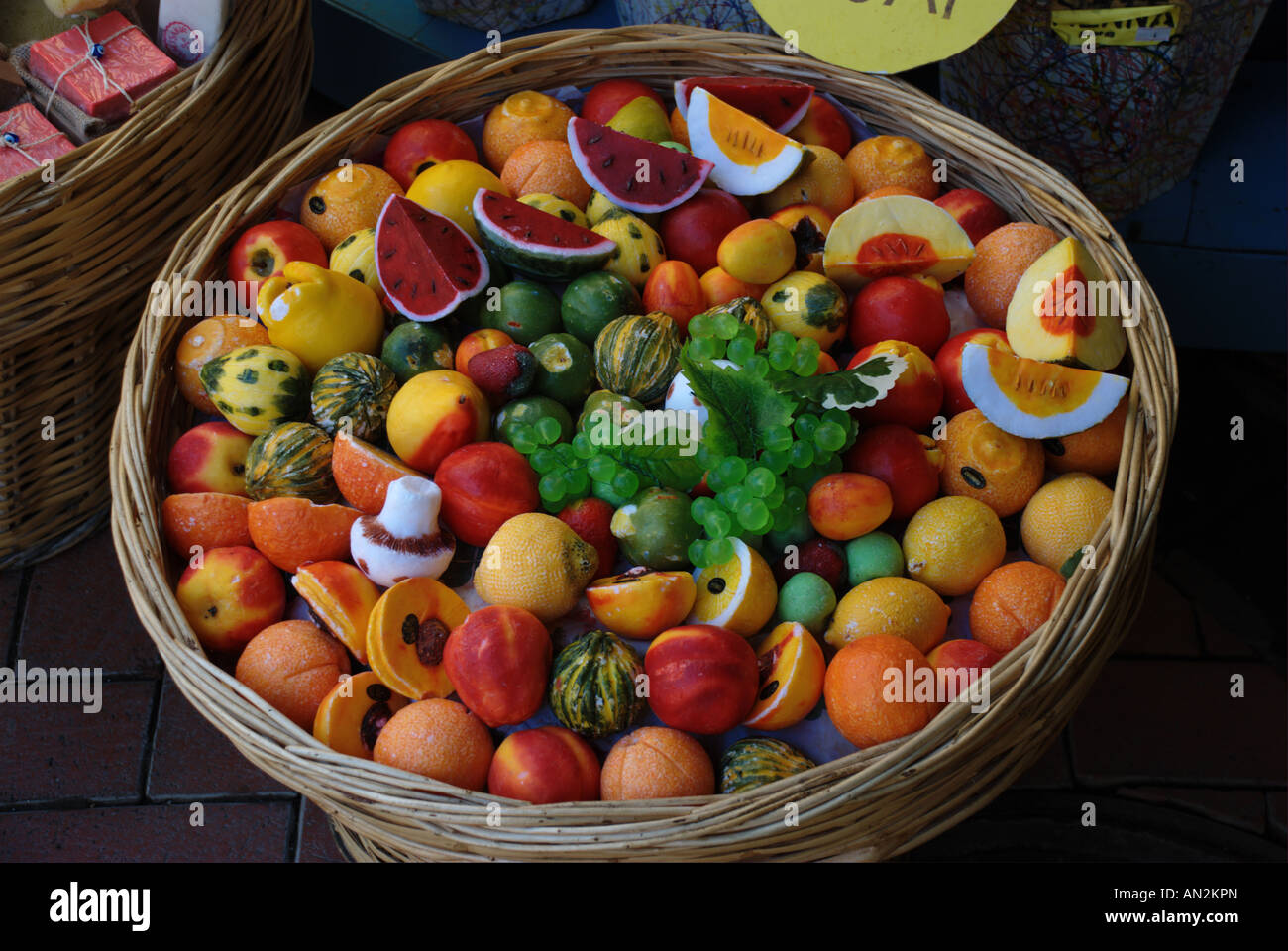 Fruit shaped soaps on sale in Market in turkey Stock Photo - Alamy