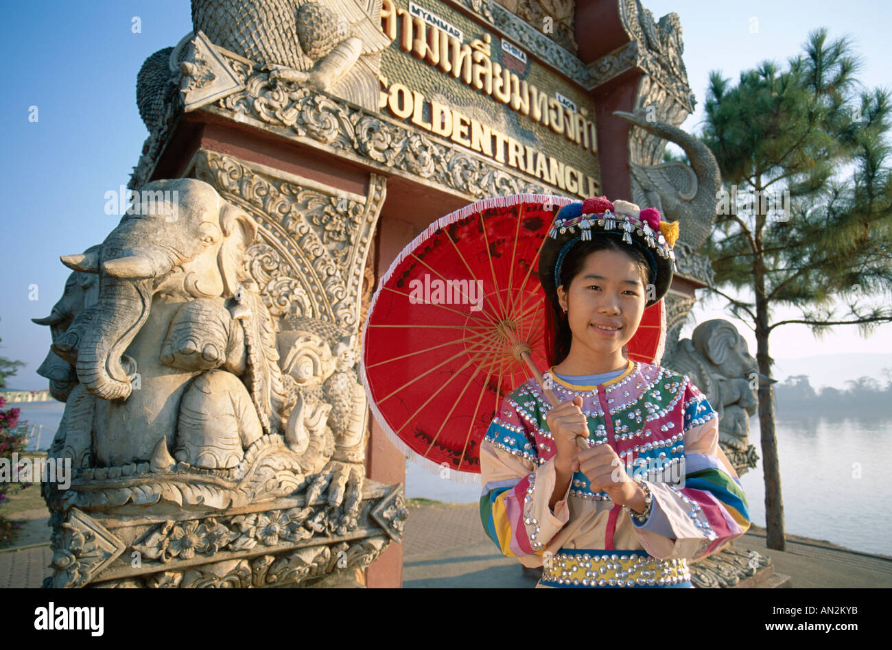 Golden Triangle Gate / Hill Tribe Girl Dressed in Ethnic Costume ...