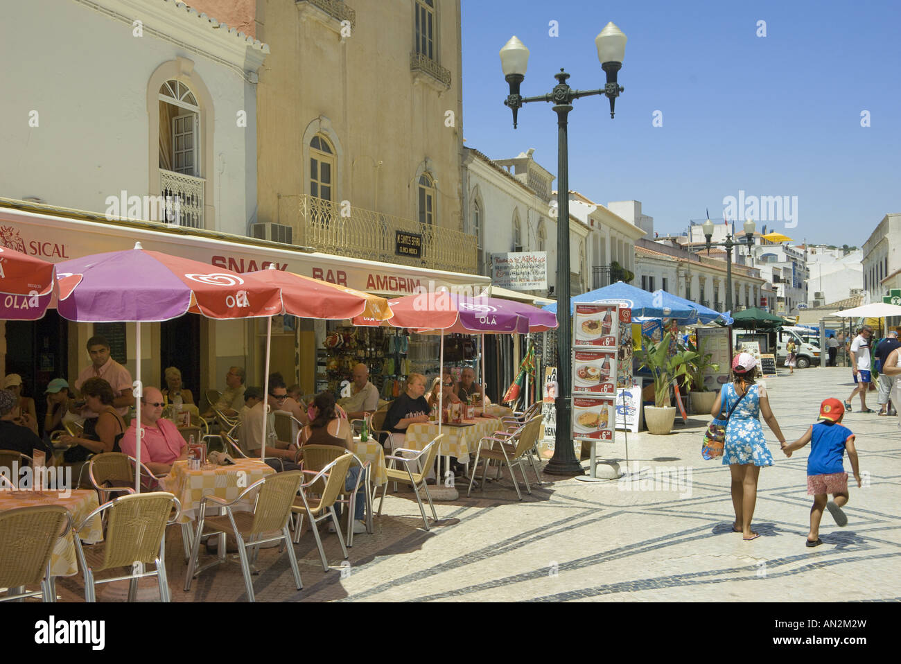 Portugal, The Algarve, Albufeira, The Main Shopping Street With Street ...
