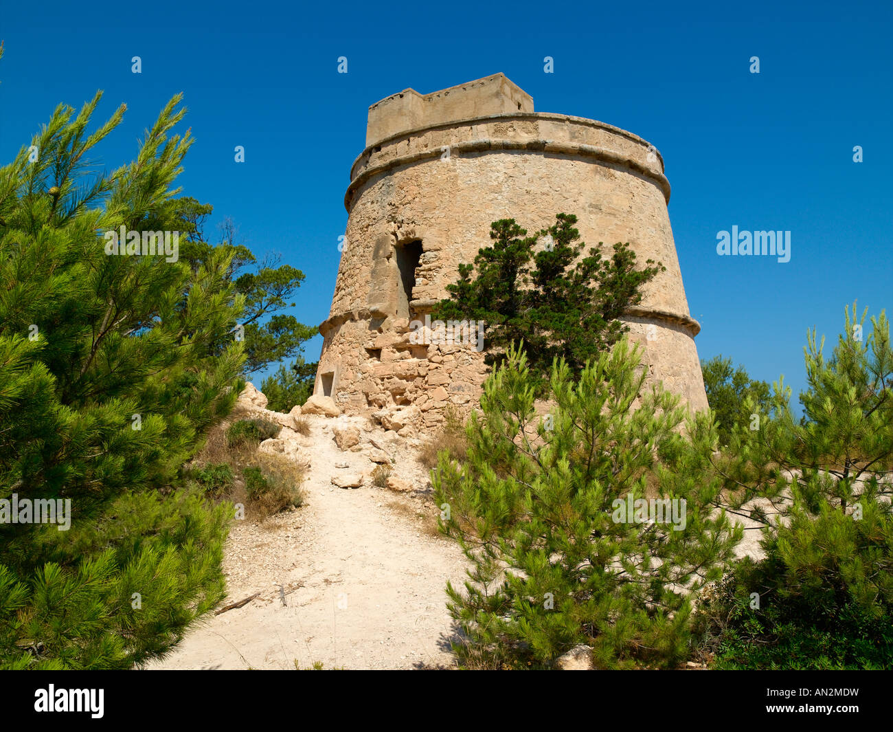 Ibiza, Cala Portinatx Punta Sa Torre Watchtower Stock Photo - Alamy