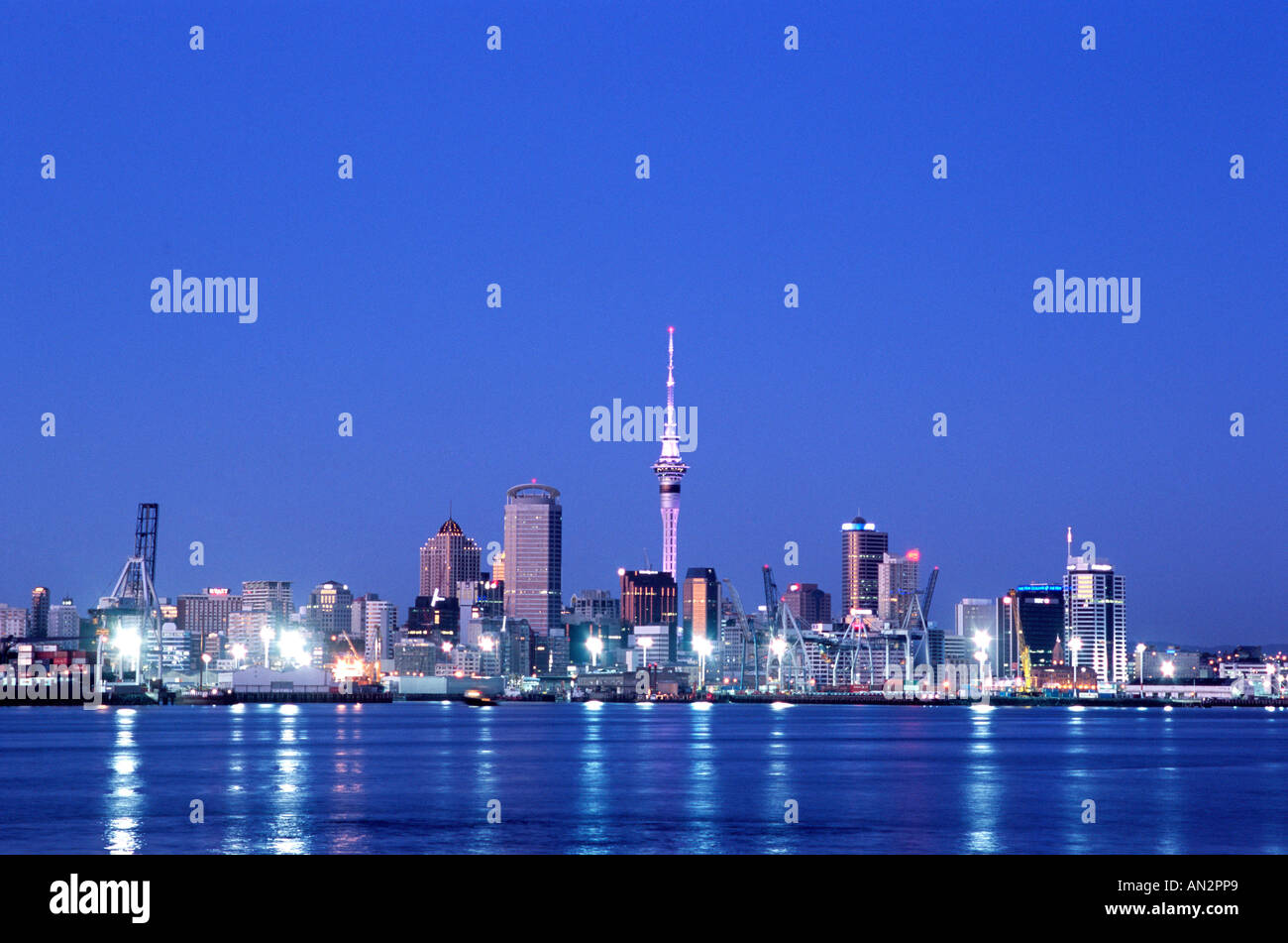 City Skyline / Night View, Auckland, North Island, New Zealand Stock ...