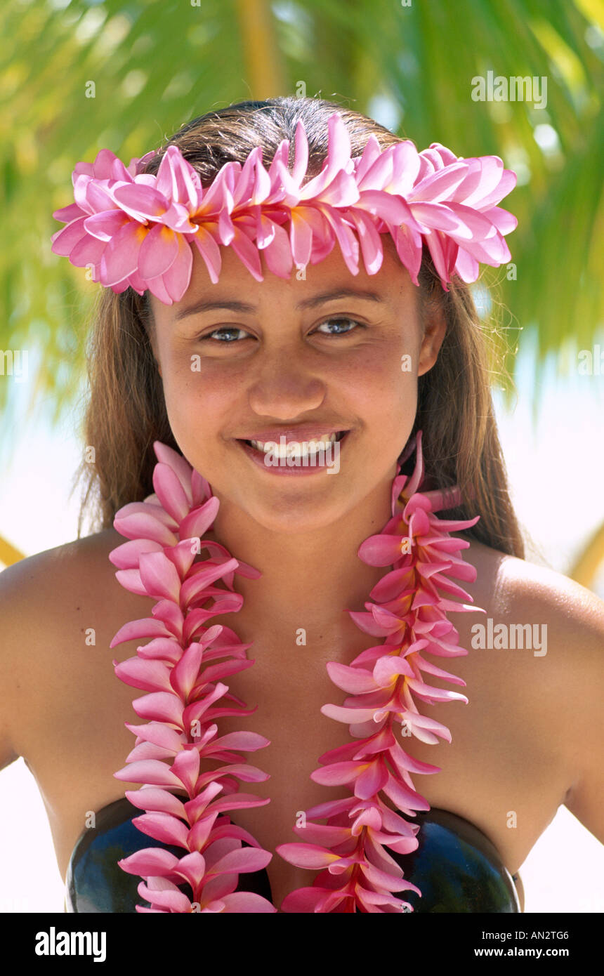 Polynesian Girl Dressed in Traditional Costume with Leis (Flower ...