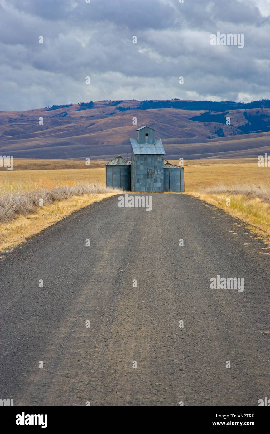 Gravel Road leading up to Grain elevators in Eastern Oregon off of Hwy ...