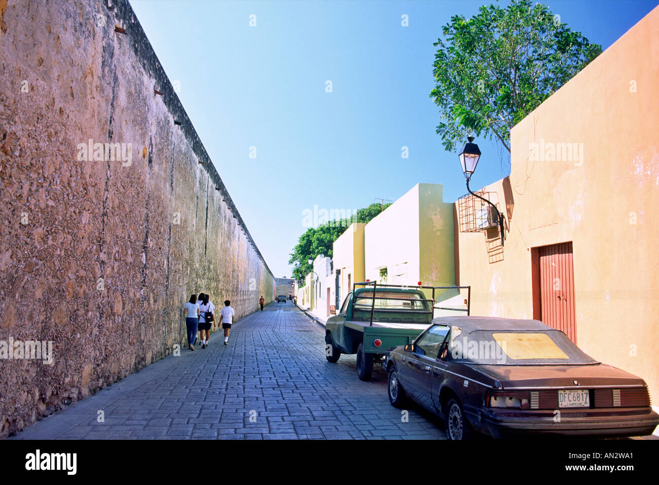 The city wall and streets of Campeche in the Mexican province of ...