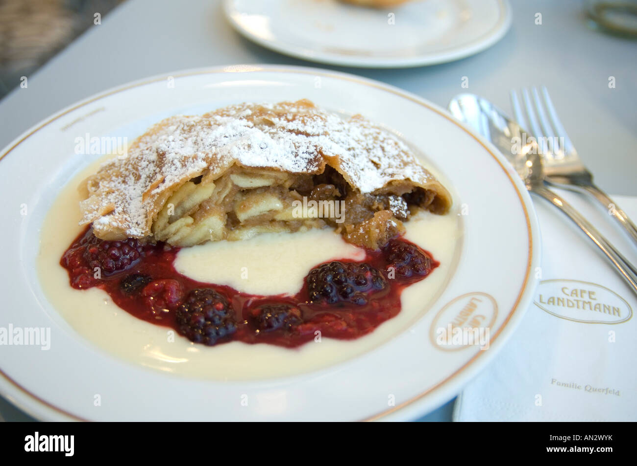 Apfel Strudel at the famous Cafe Landtmann in Vienna, Austria Stock ...