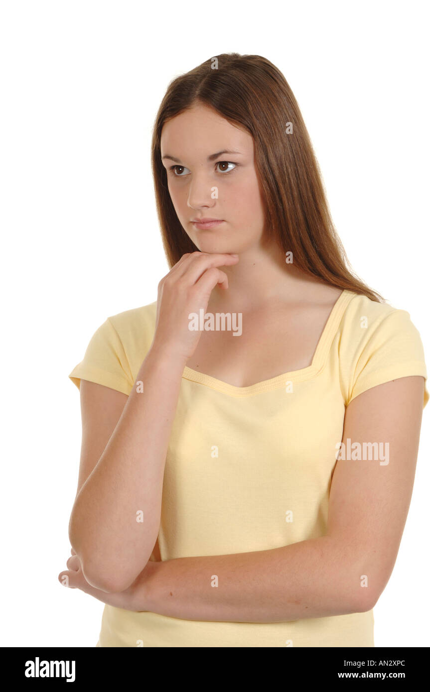 a teenage girl looking to her right in conversation Stock Photo - Alamy