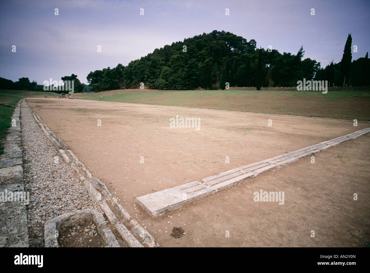 Starting line, the first Olympic Stadium, Olympia, Greece Stock Photo ...
