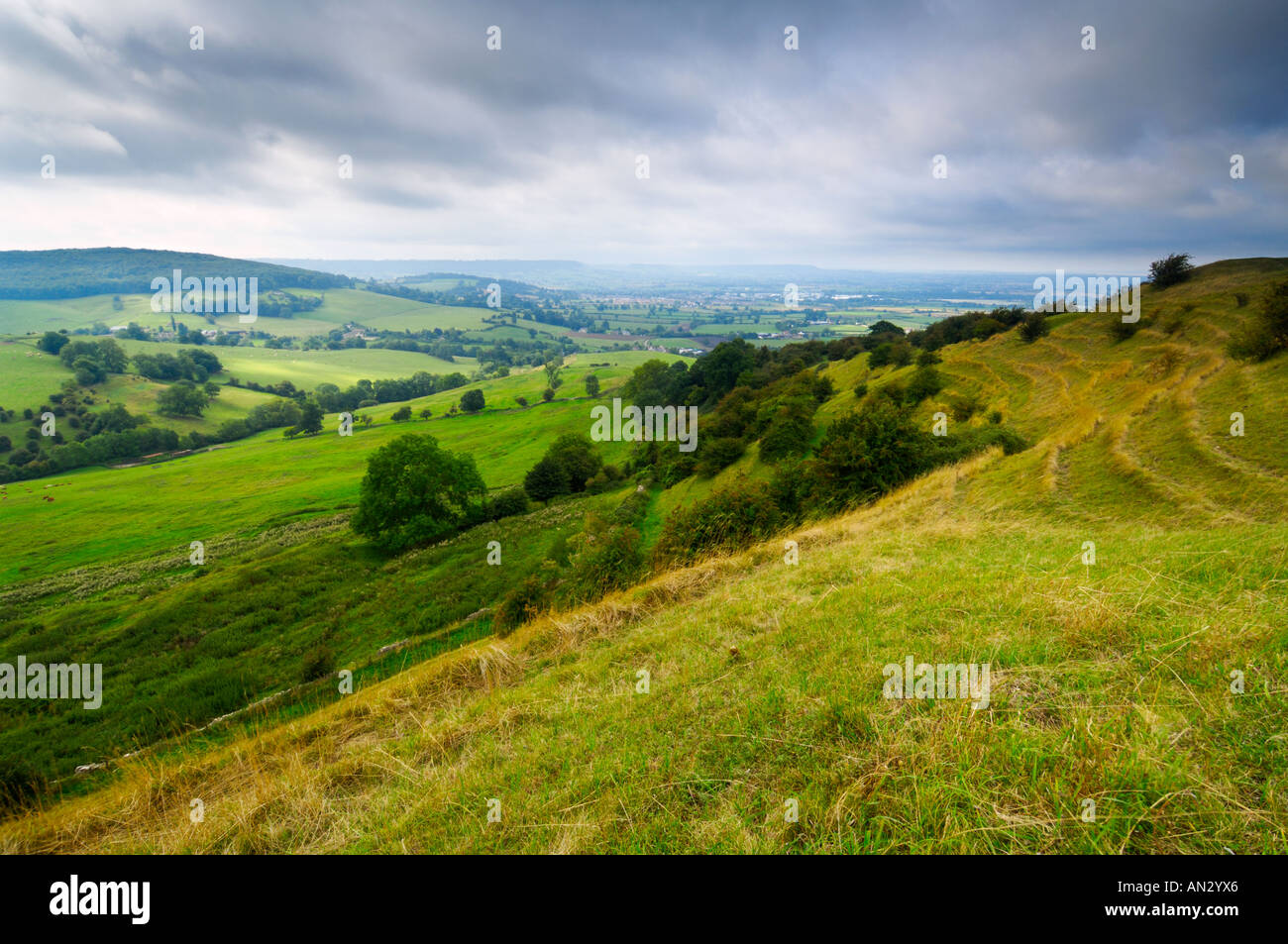 View south from Haresfield Beacon over Standish Park in the Cotswold ...
