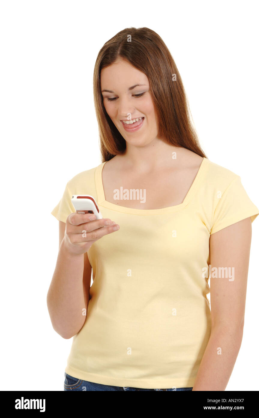 Teenage girl looking text messages hi-res stock photography and images ...