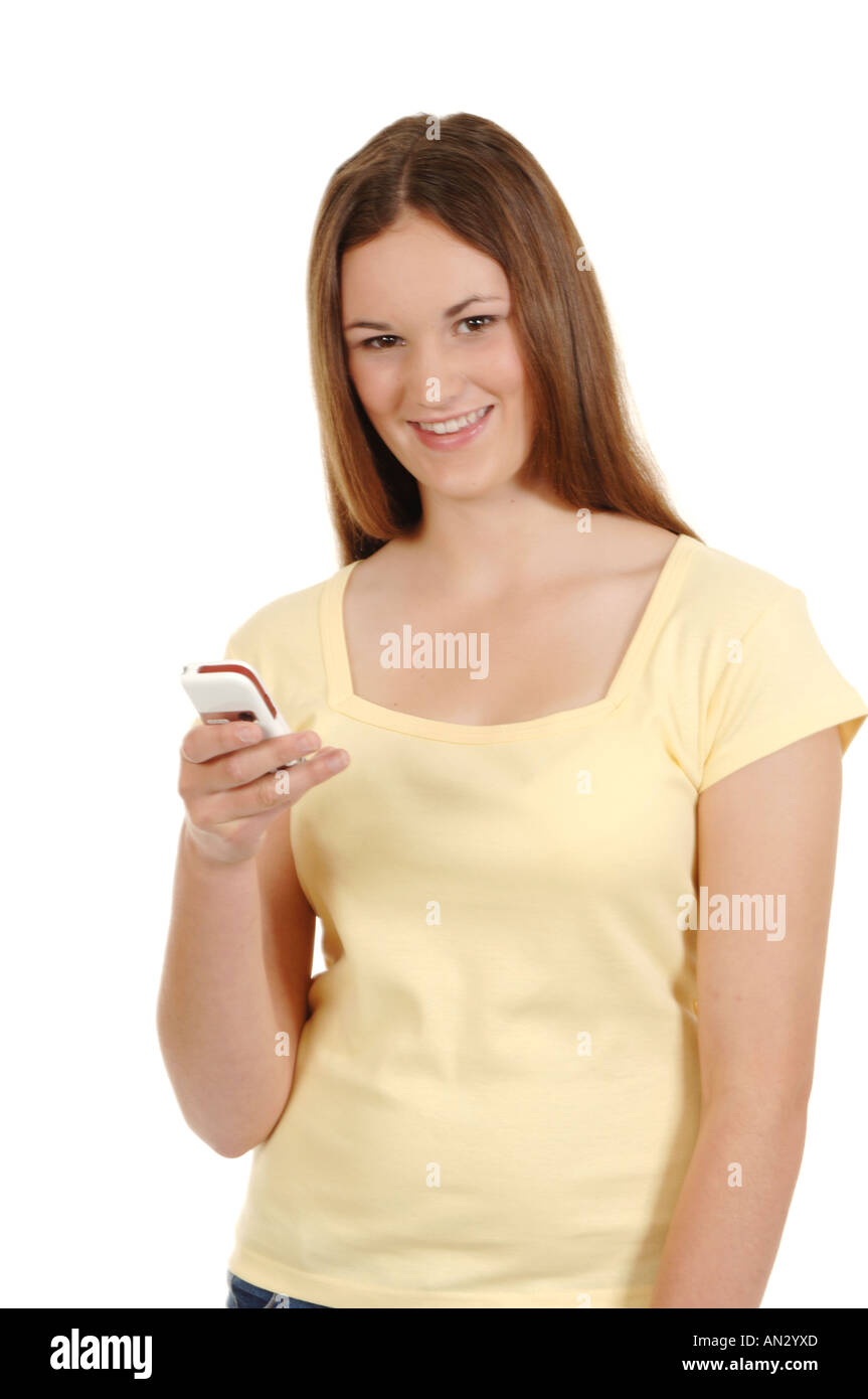 Teenage girl looking text messages hi-res stock photography and images ...