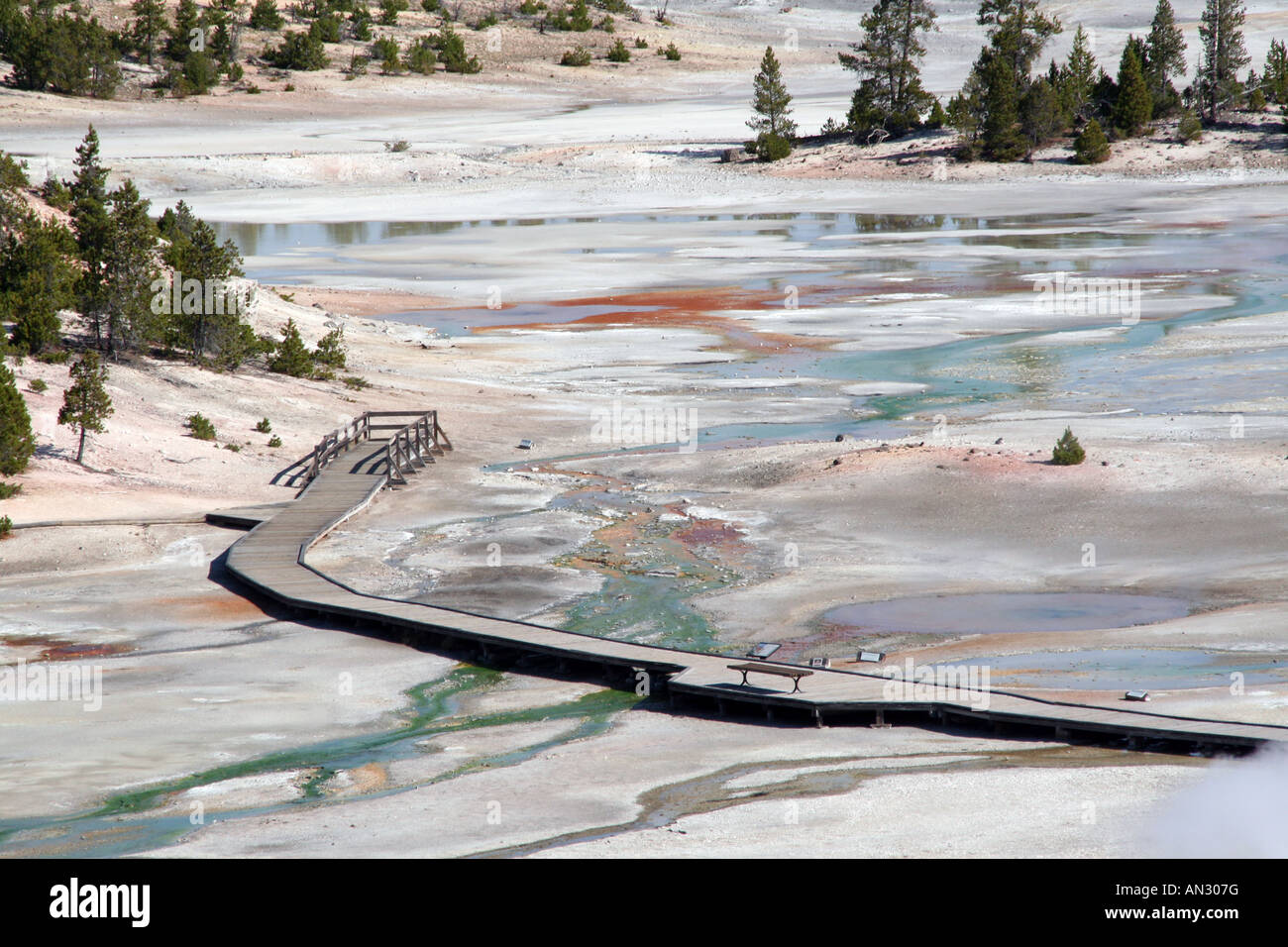Boardwalk crossing Porcelain Basin, Norris Geyser Basin, Yellowstone ...