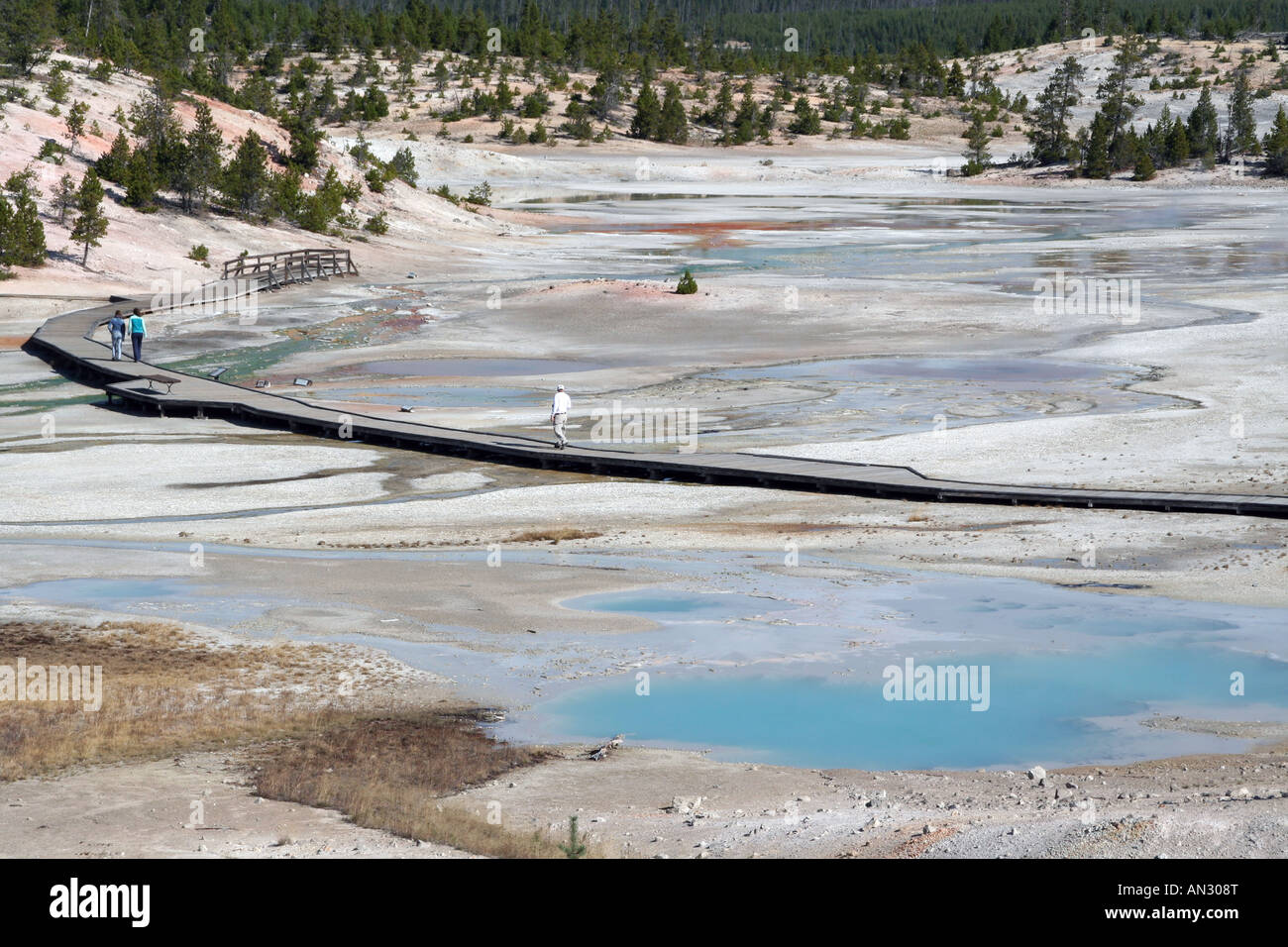 Boardwalk crossing Porcelain Basin, Norris Geyser Basin, Yellowstone ...