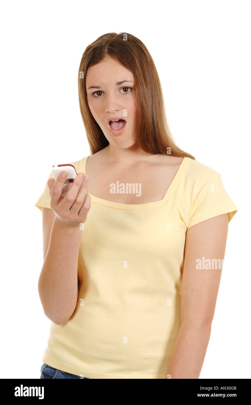 a teenage girl shouting at her mobile phone Stock Photo - Alamy