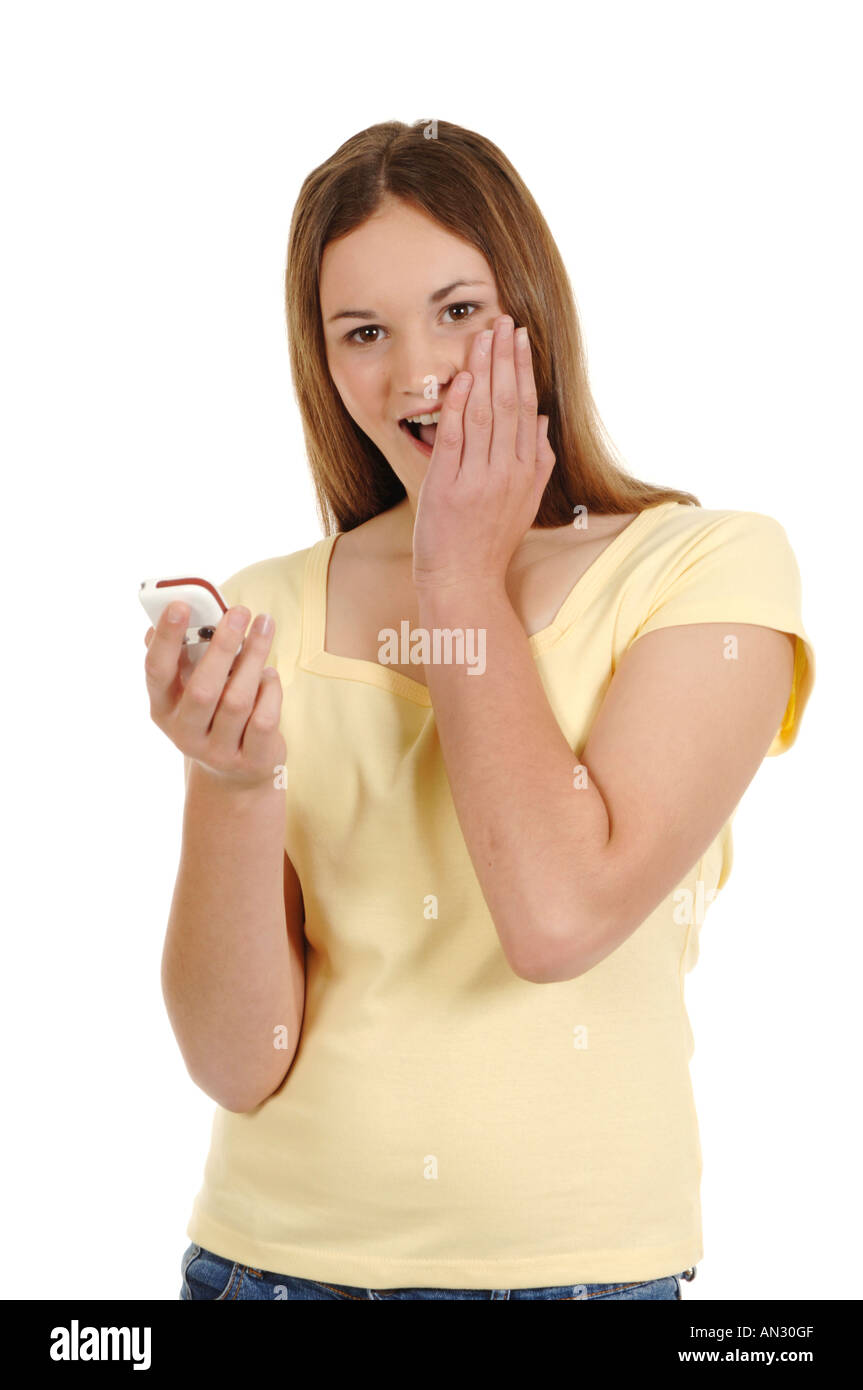a teenage girl shouting at her mobile phone Stock Photo - Alamy