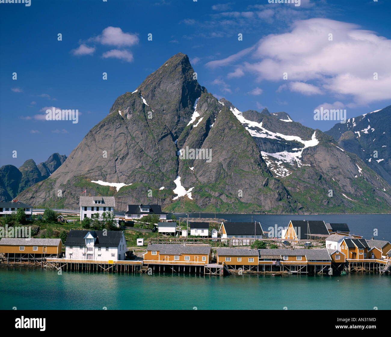 Town View with Fisherman's Cabins (Rorbus), Sakrisoy, Lofoten Islands ...
