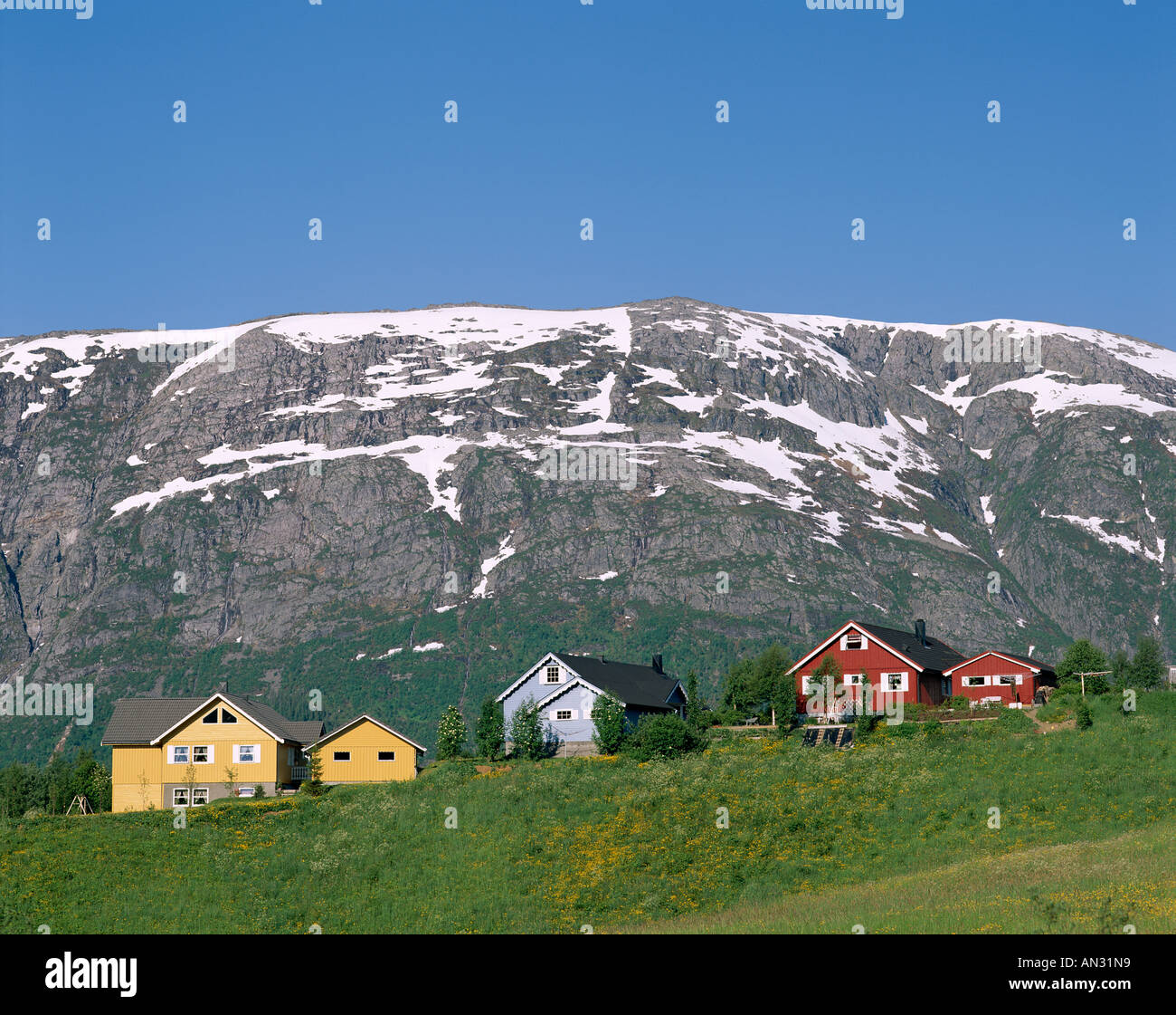 Norwegian Houses & Mountain Scenery, Mosjoen, Norway Stock Photo - Alamy