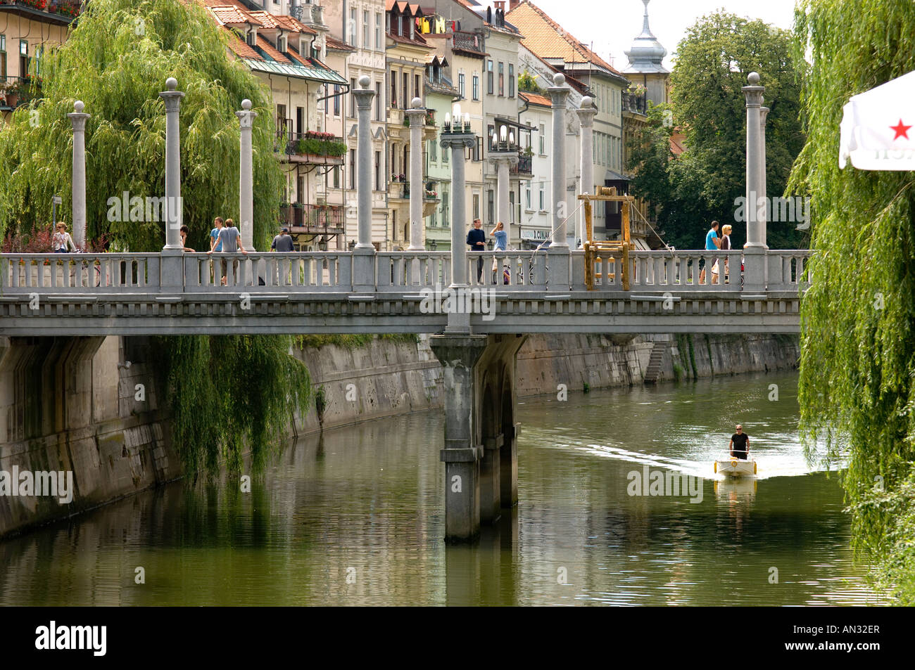 The Cobblers Bridge over The River Ljubljanica Ljubljana Slovenia ...