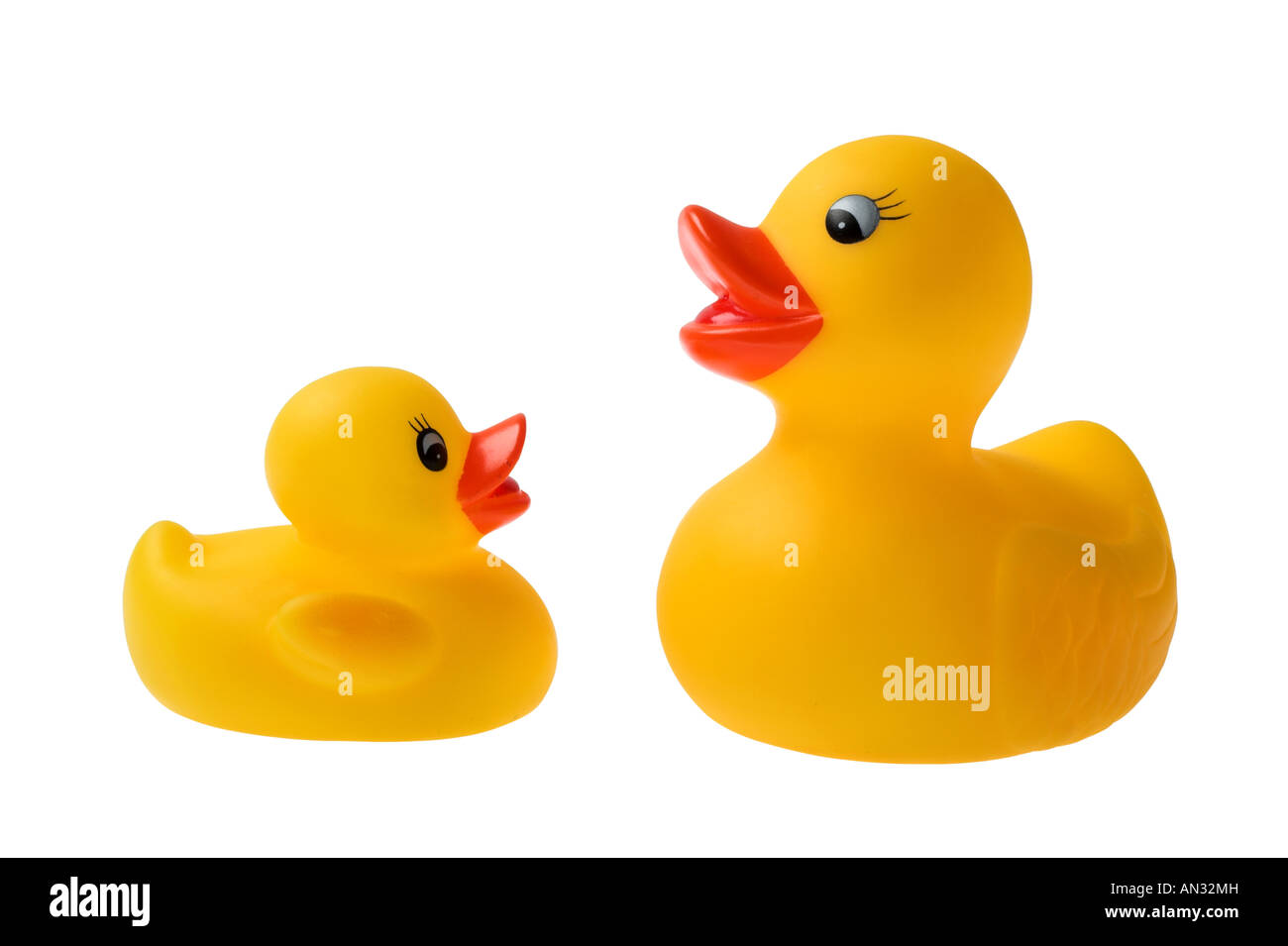 two rubber ducks on white with clipping path Stock Photo - Alamy