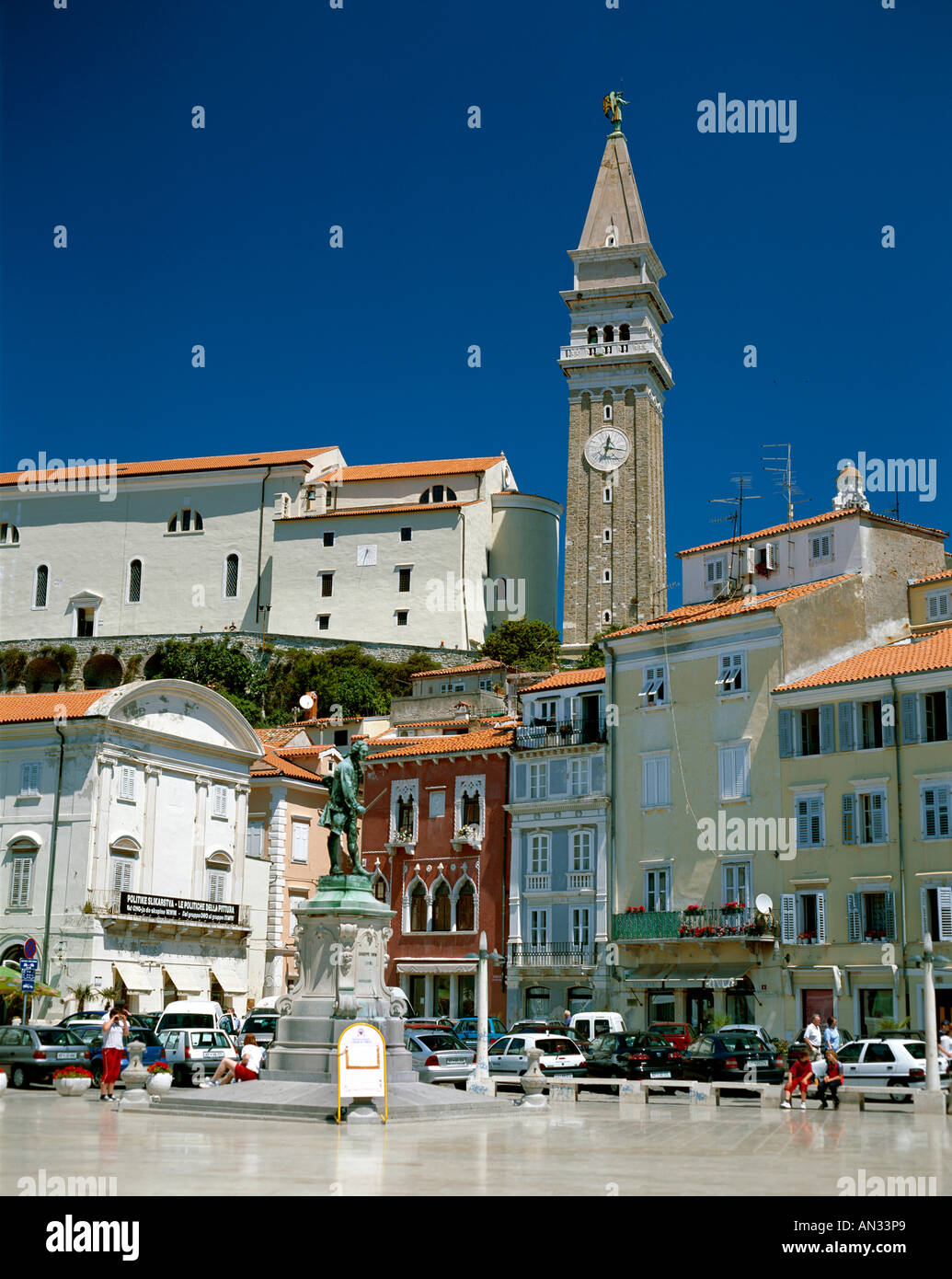 Town Square & Clock Tower, Piran, Primorska Region, Slovenia Stock ...