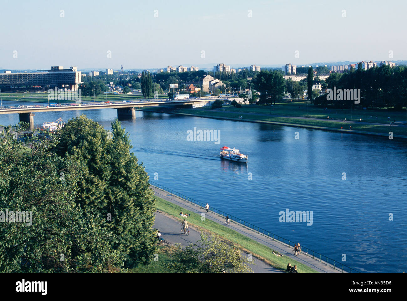 The Vistula river or Wisla below Wawel hill and castle in Krakow; the ...