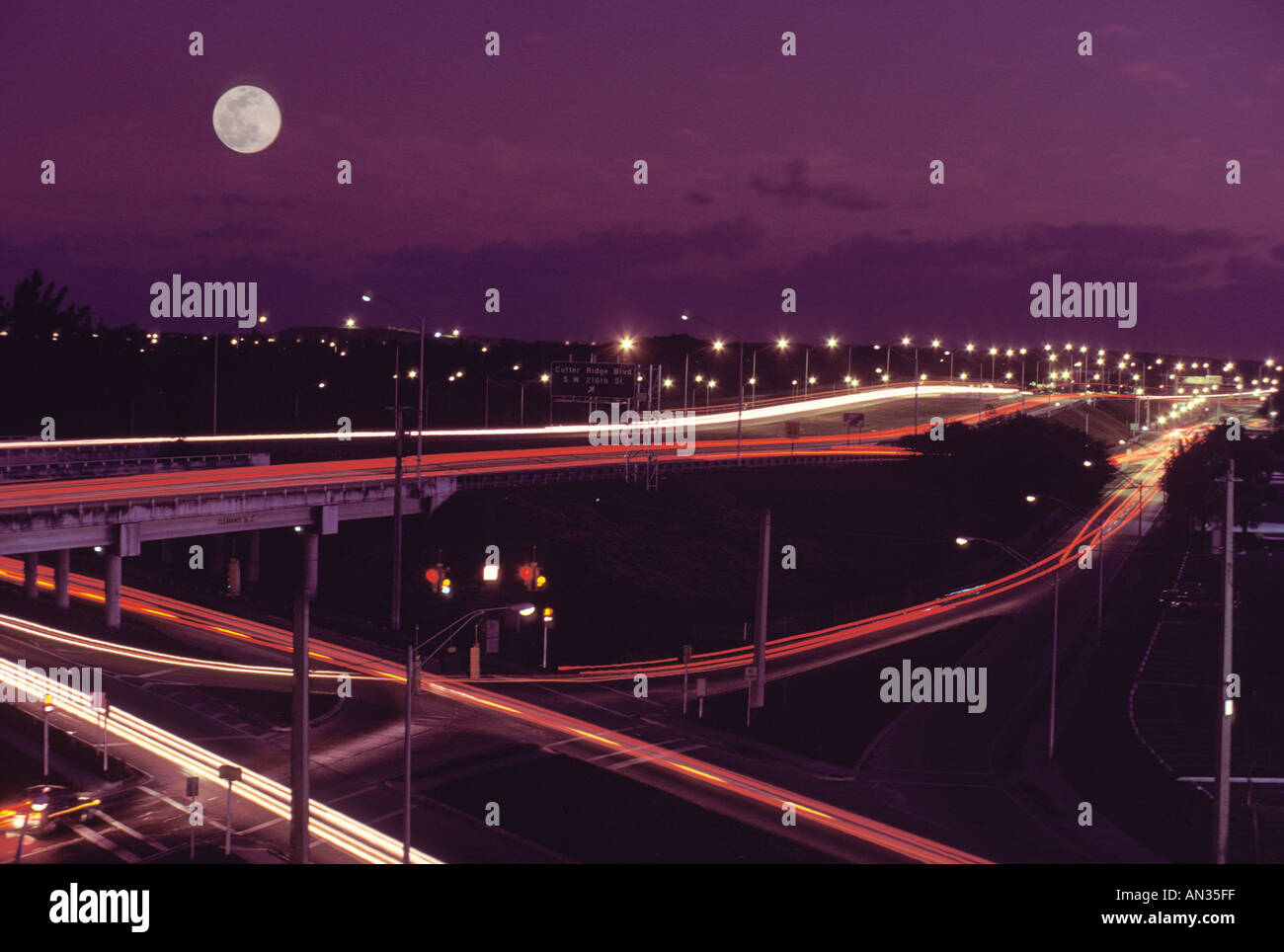 Full moon shines over highways and overpasses in Florida USA Stock ...