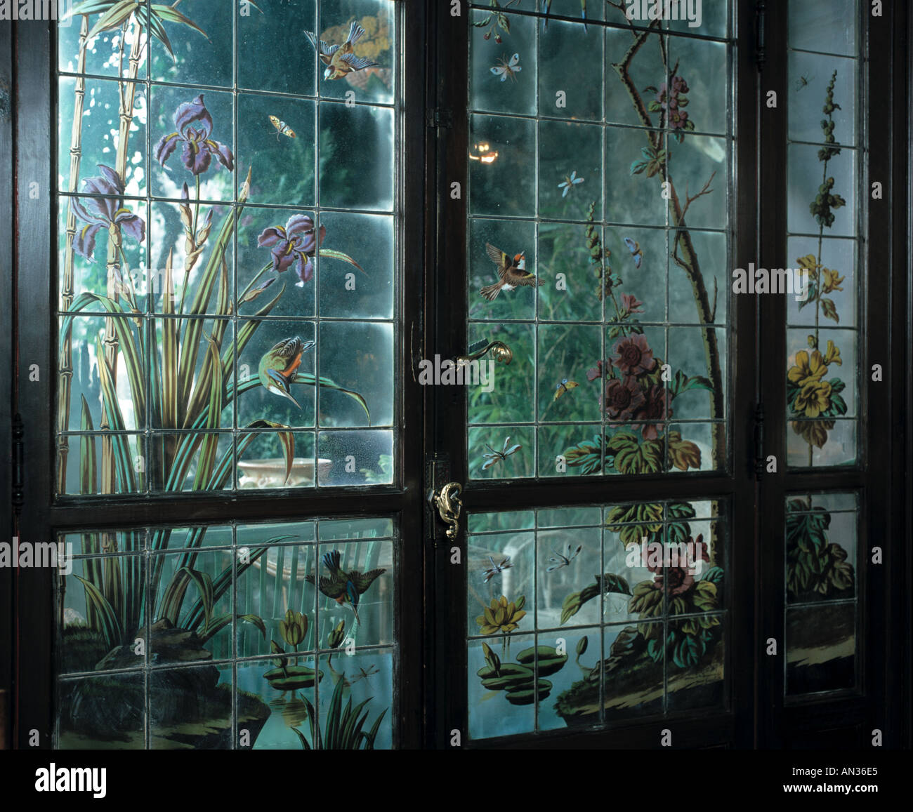 Close-up of stained glass French windows Stock Photo - Alamy