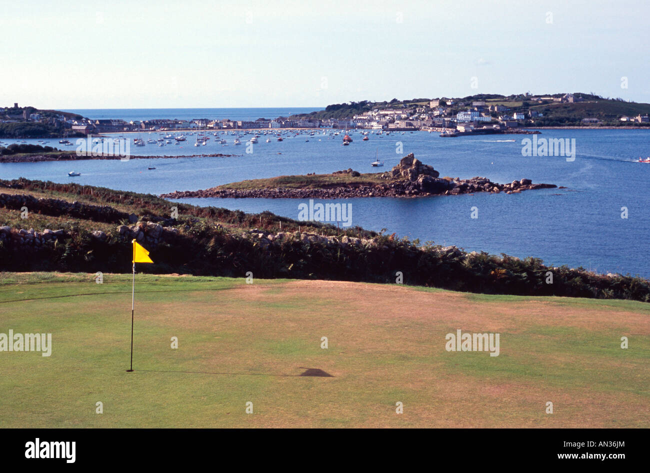 golf course overlooking Hugh Town Isles of Scilly south west of ...