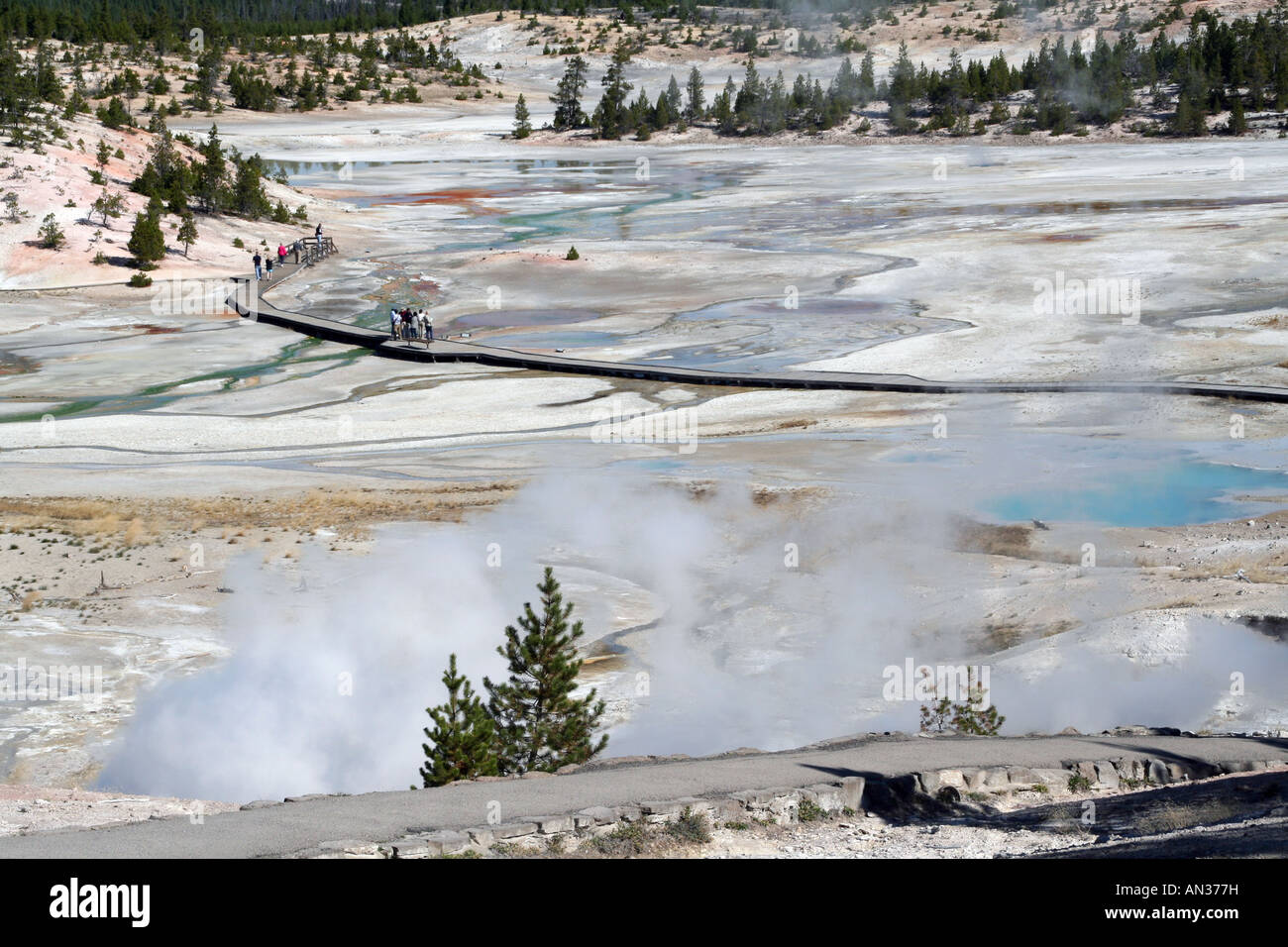 Boardwalk crossing Porcelain Basin, Norris Geyser Basin, Yellowstone ...