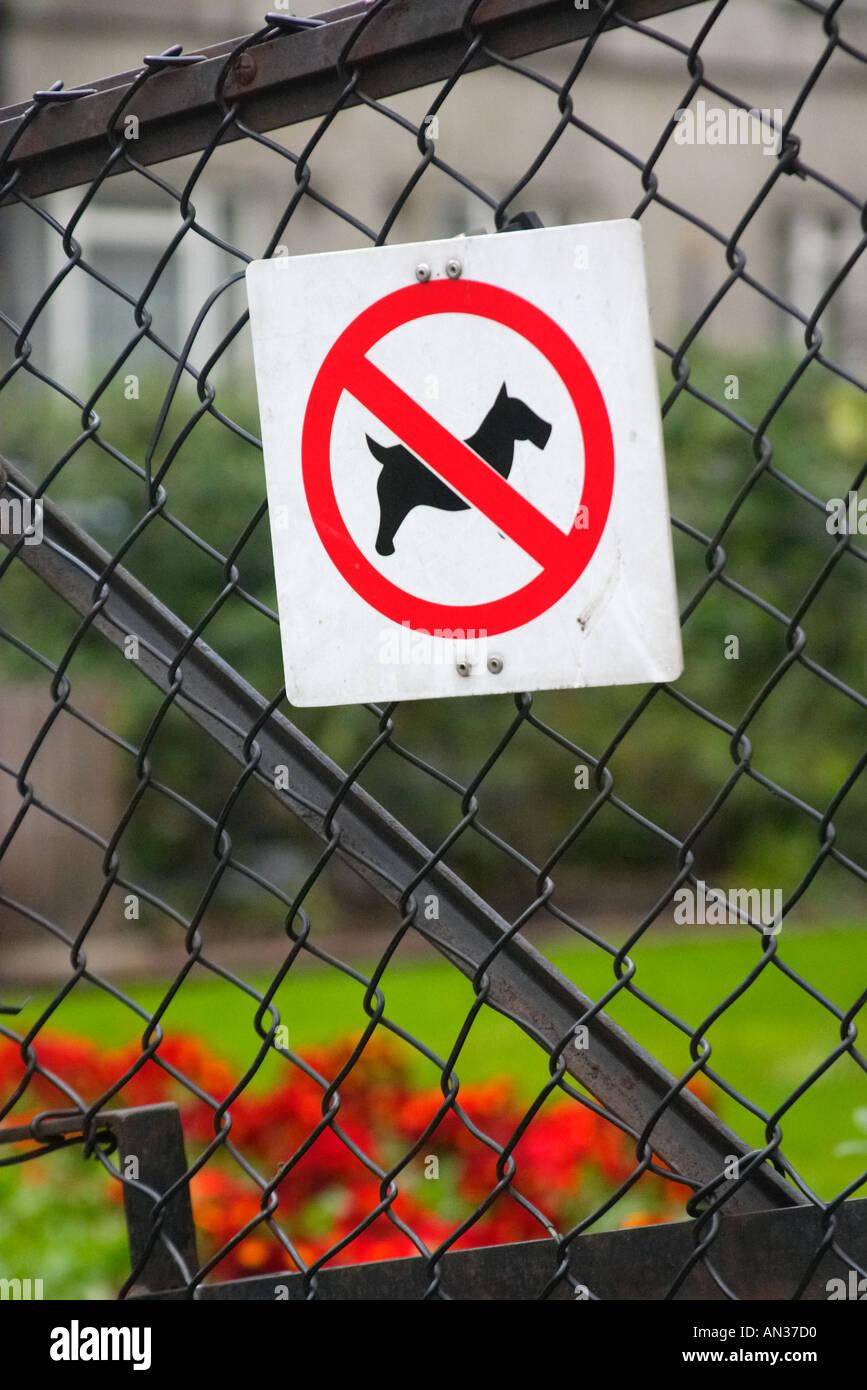 No dogs sign on gate fence Stock Photo - Alamy