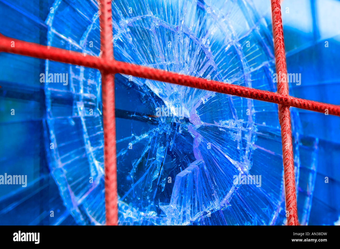 broken window with security steel bars Stock Photo - Alamy