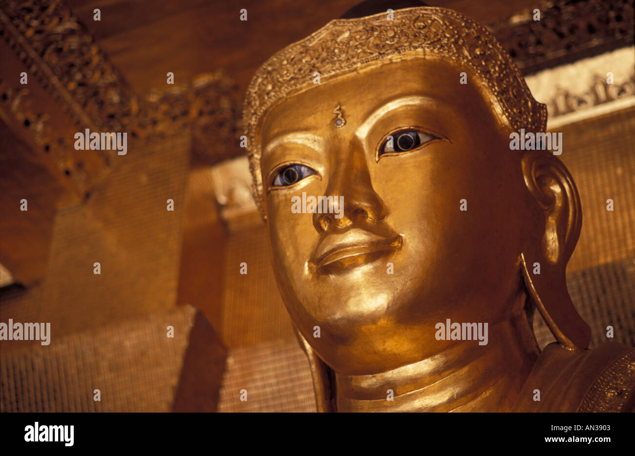Gilded Buddha image in the Adoration Hall Shwedagon Pagoda Rangoon ...