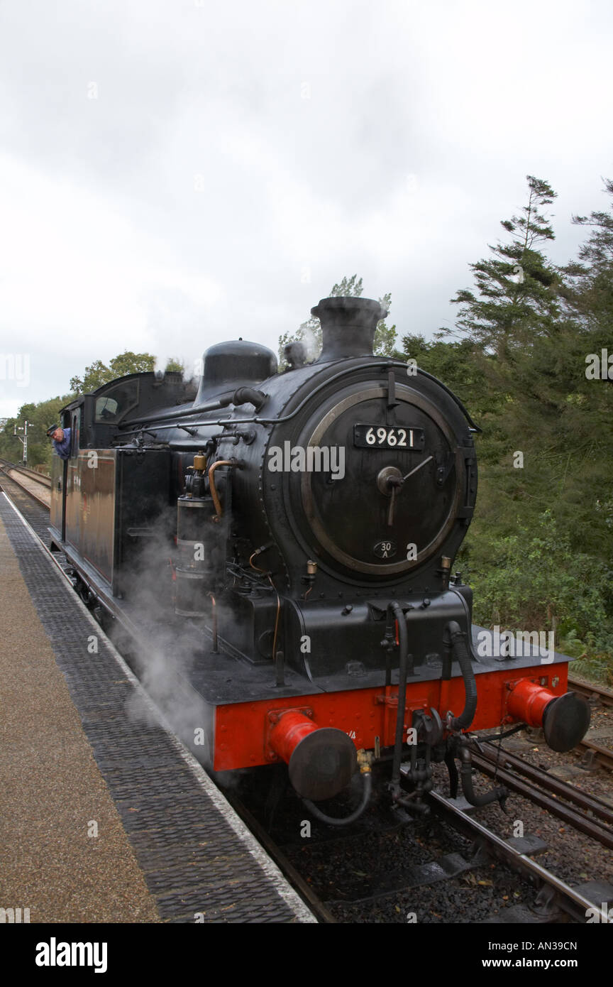 Steam locomotive British Rail number 69621 0-6-2 tank engine arriving ...