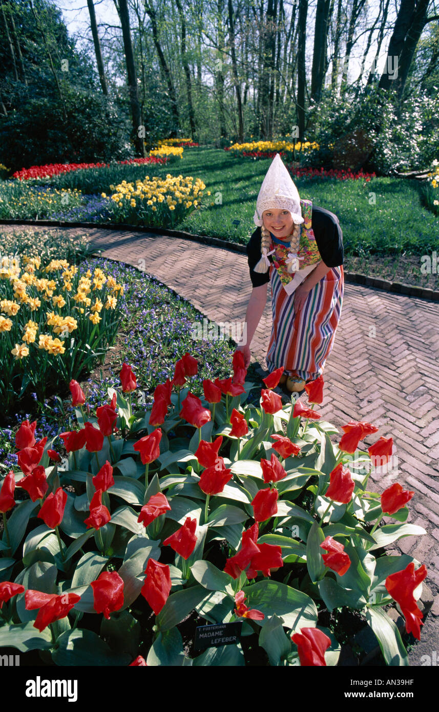 Keukenhof Garden / Girl Dressed in Dutch Costume / Tulips & Flowers ...