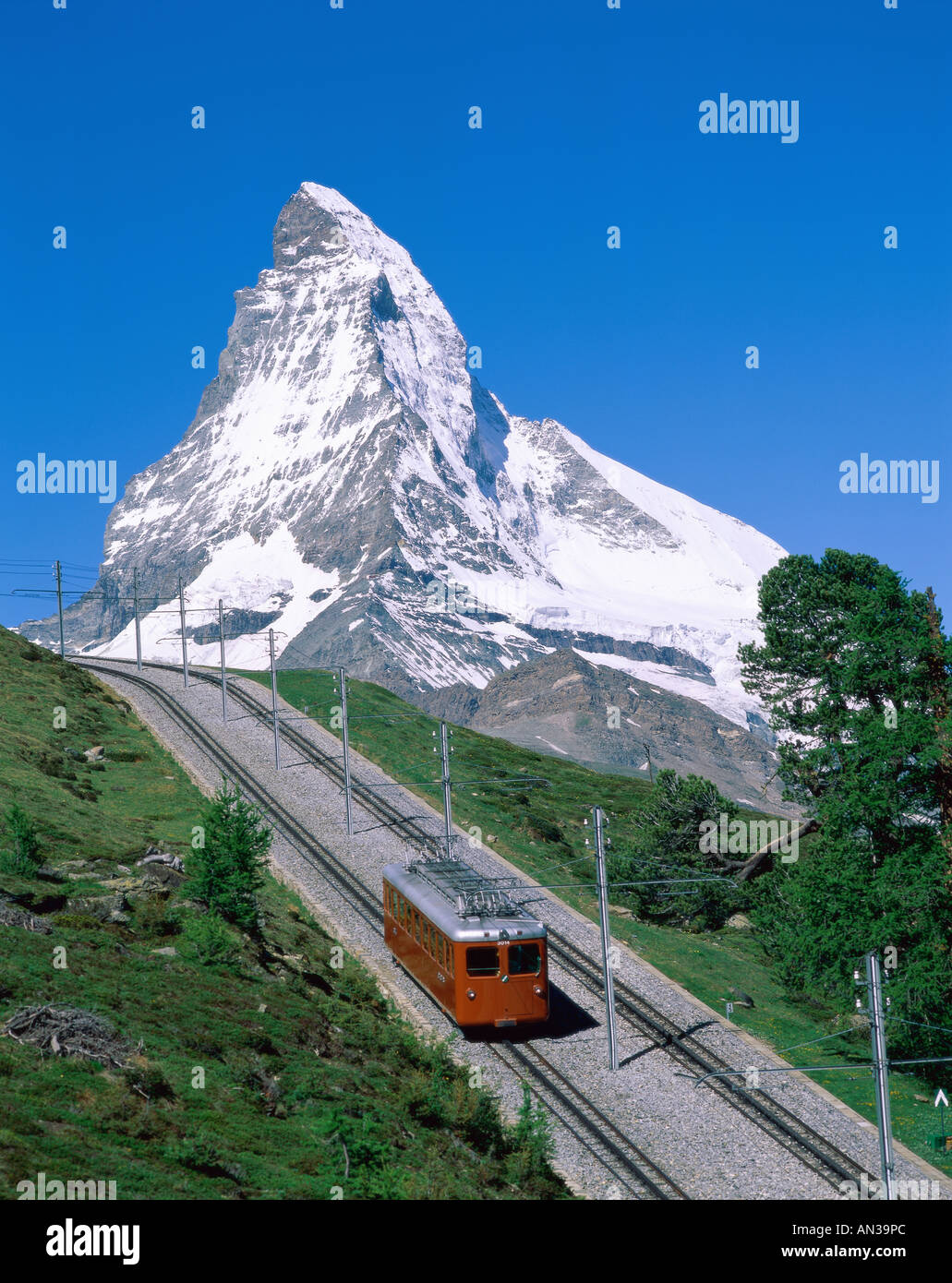 Matterhorn & Alpine Railway Train, Zermatt, Alps, Switzerland Stock ...