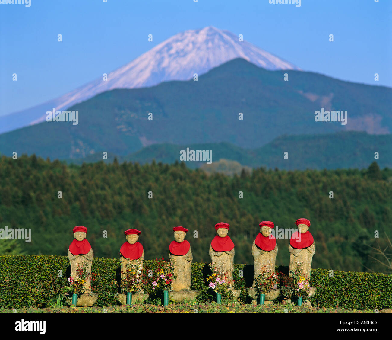 The Rokujizo Six Stone Statues with Mount Fuji in back ground Shizuoka ...