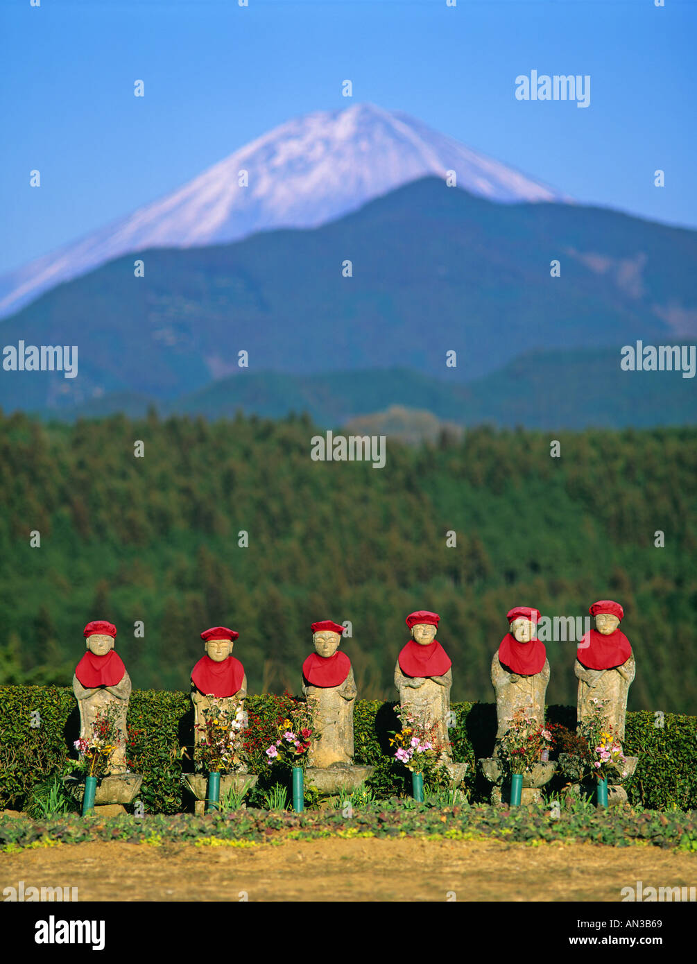 The Rokujizo Six Stone Statues with Mount Fuji in back ground Shizuoka ...
