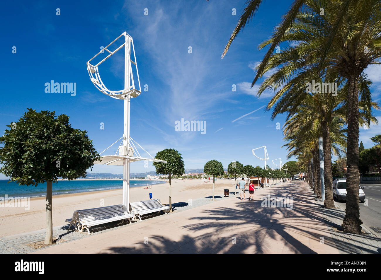 Beachfront Promenade, Cambrils, near Salou, Costa Dorada, Spain Stock ...