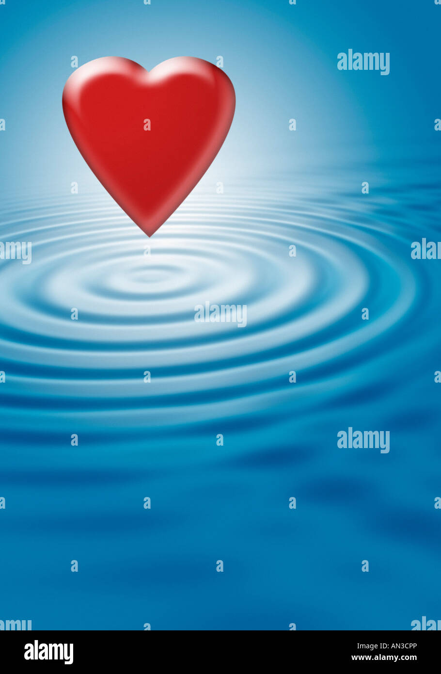 Digital illustration of a symbolical heart over a wavy fluid Stock ...