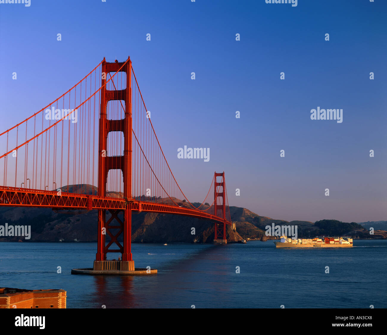 Golden Gate Bridge & Container Ship, San Francisco, California, USA ...