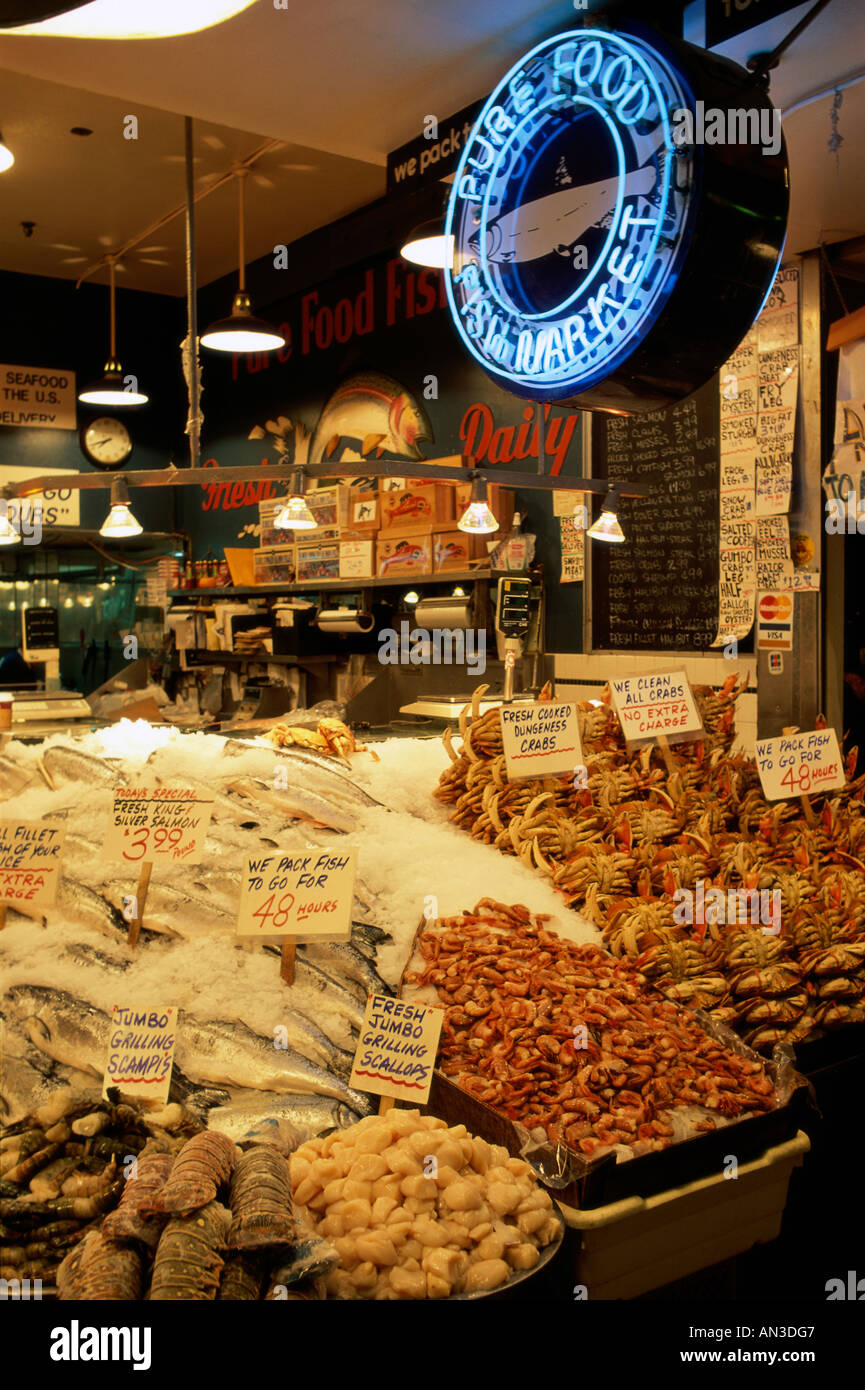 Pike Place Market / Seafood Stall, Seattle, Washington, USA Stock Photo ...
