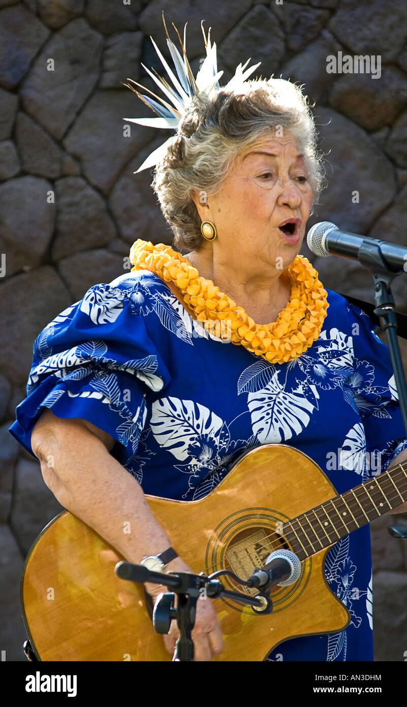 Hawaiian elder woman sings traditional songs Waikiki Hawaii Stock Photo ...